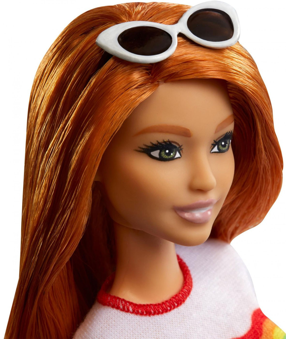 Barbie Fashionistas Barbie 13.25 Doll 122 Red Hair, Rainbow Shirt ...