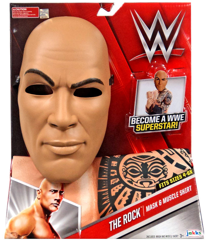 WWE Wrestling The Rock Mask Muscle Shirt Jakks Pacific - ToyWiz