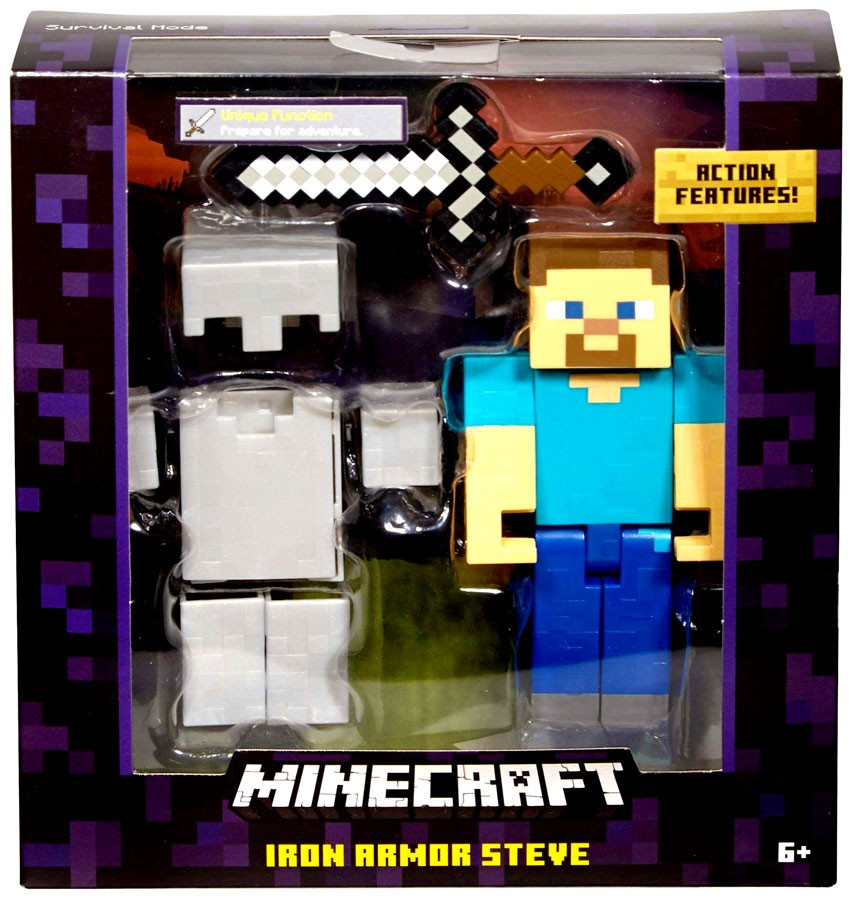 Minecraft Survival Mode Iron Armor Steve 5 Action Figure Mattel Toys ...