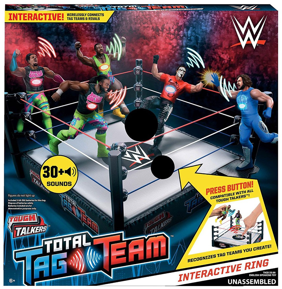 WWE Wrestling Tough Talkers Total Tag Team 6 Interactive Ring Mattel ...