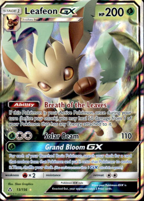 Pokemon Sun Moon Ultra Prism Single Card Ultra Rare Holo Leafeon GX 13 ...
