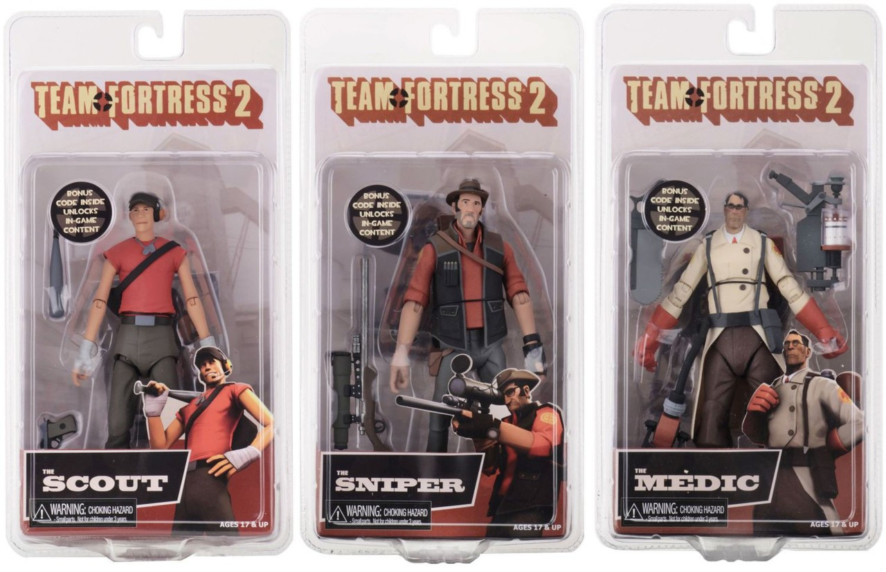 NECA Team Fortress 2 RED Series 4 Sniper, Scout Medic Set of 3 Action ...
