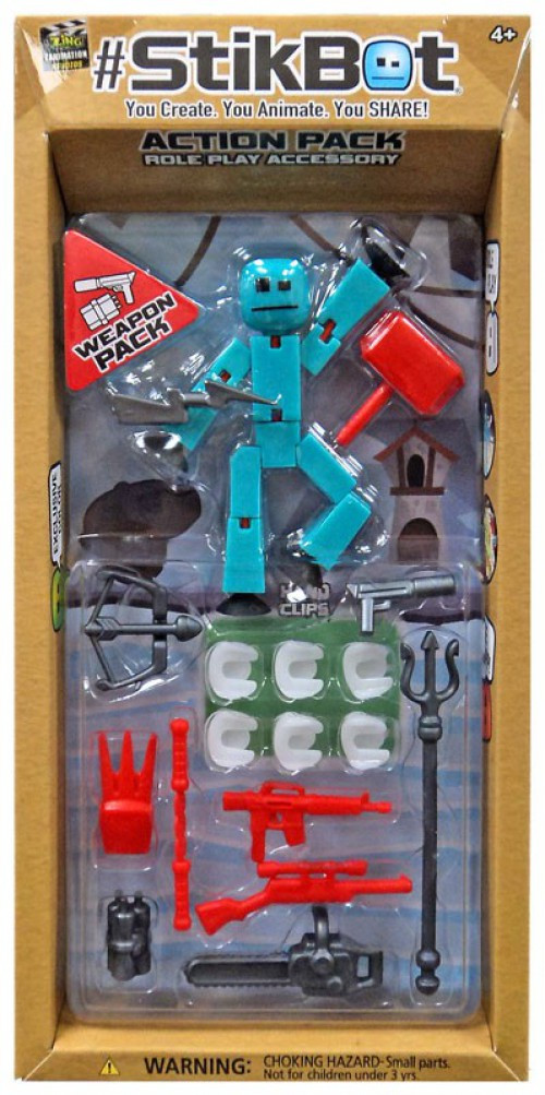 Stikbot Action Pack Weapon Pack Role Play Accessory Set Blue Zing - ToyWiz