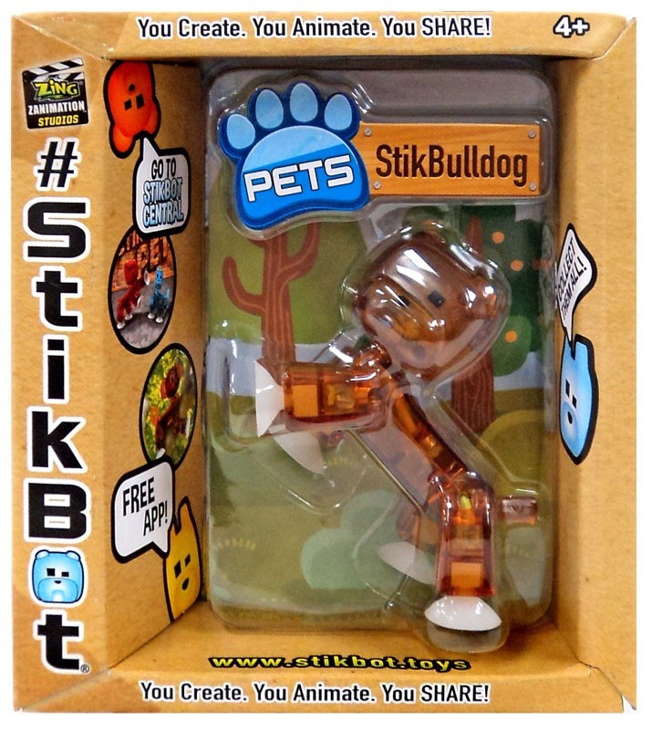 Stikbot Pets Series 1 StikBulldog Figure Brown Zing - ToyWiz