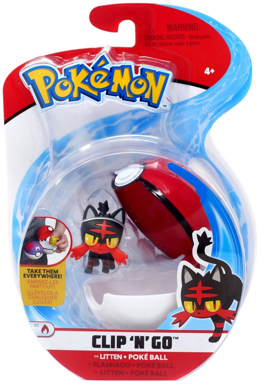 Pokemon Clip N Go Litten Poke Ball Figure Set Wicked Cool Toys - ToyWiz