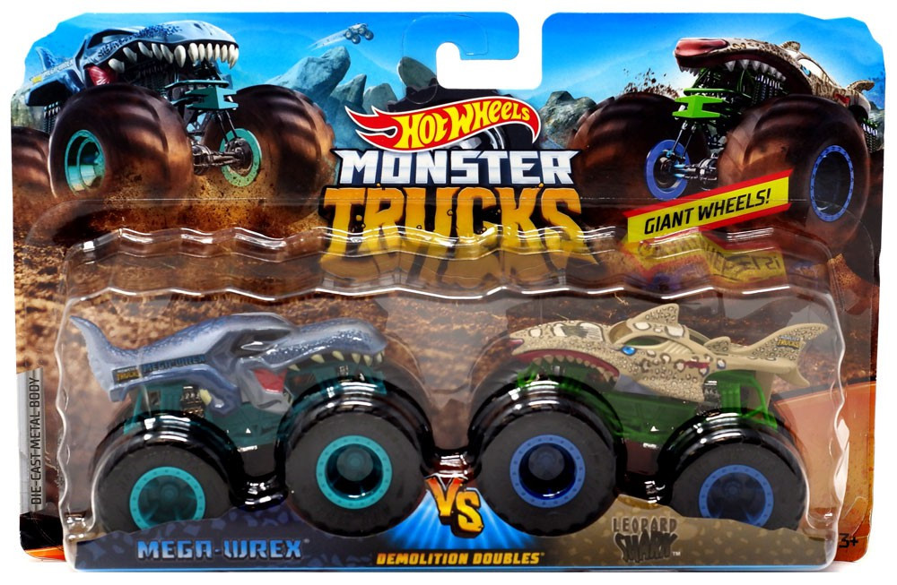 Hot Wheels Monster Trucks Demolition Doubles Mega-Wrex Leopard Shark ...