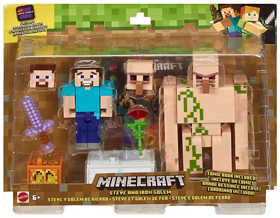 Minecraft Comic Maker Steve Iron Golem 3.25 Action Figure 2-Pack Mattel ...