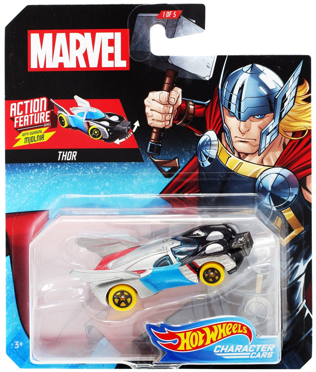 Hot Wheels Marvel Action Feature Thor 164 Diecast Car Swinging Mjolnir ...