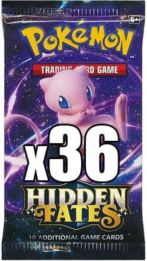 Pokemon Trading Card Game Sun Moon Hidden Fates LOT of 36 Booster Packs ...