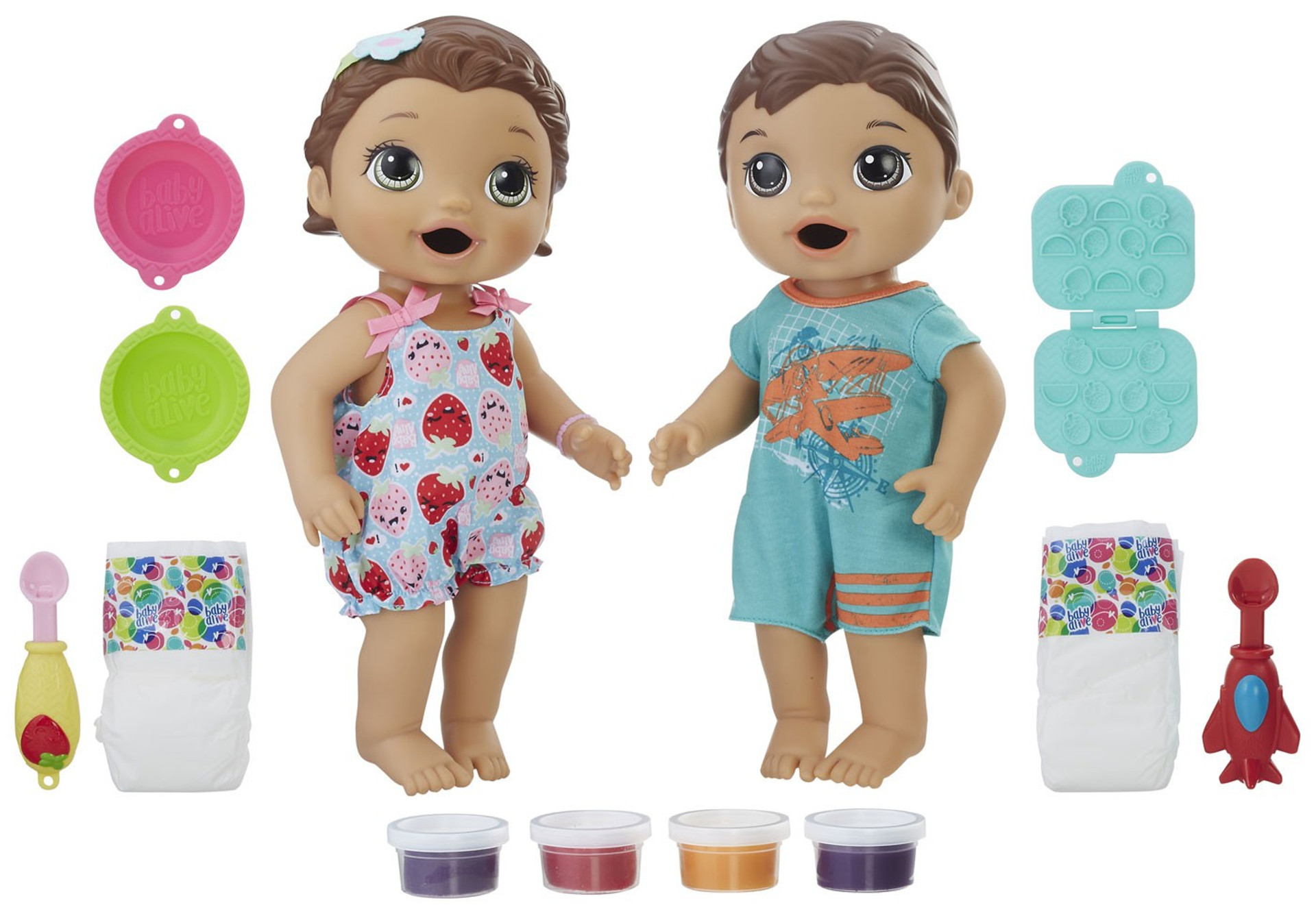 Baby Alive Super Snacks Snackin Twins Luke Lilly Doll Set Brunette Hair Hasbro - ToyWiz