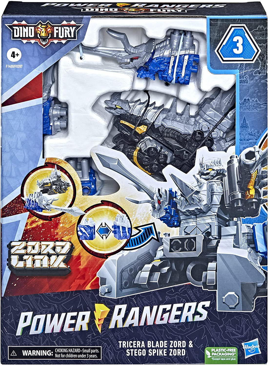 Power Rangers Dino Fury Zord Link Blue Black Combining Zords Action ...