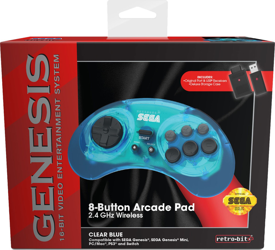 Sega Sega Genesis 8-Button USB Port Wireless Controller Clear Blue, 2 ...