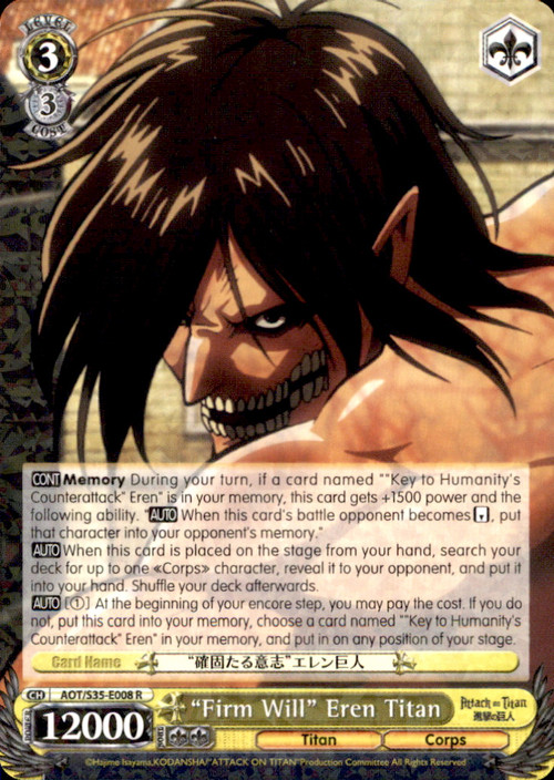 Weiss Schwarz Trading Card Game Attack on Titan Single Card Rare Firm ...
