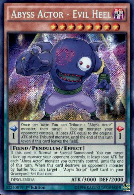 YuGiOh Destiny Soldiers Single Card Secret Rare Abyss Actor - Evil Heel ...