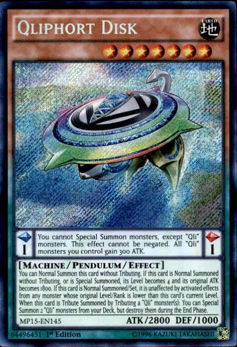 YuGiOh 2015 Mega-Tin Mega Pack Single Card Secret Rare Qliphort Disk ...