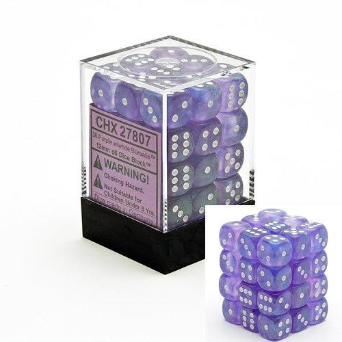 Chessex 6-Sided d6 Borealis 12mm Dice Pack 27807 Purple White - ToyWiz