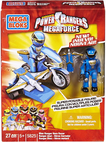 Mega Bloks Power Rangers MegaForce Blue Ranger Hero Racer Set 5825 - ToyWiz