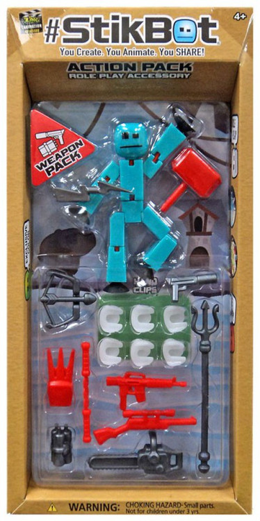 Stikbot Action Pack Weapon Pack Role Play Accessory Set Blue Zing - ToyWiz