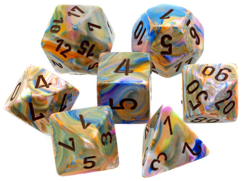 Chessex Festive Vibrant with Brown Numbers Polyhedral 7-Die Dice Set ...