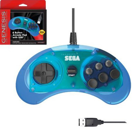 Sega Sega Genesis 6-Button USB Port Controller Clear Blue Retro-Bit ...