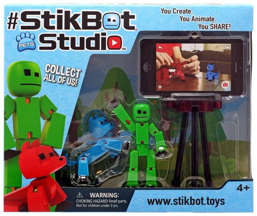 Stikbot Pets Stikbot Studio 3 Green Blue Dog Zing - ToyWiz