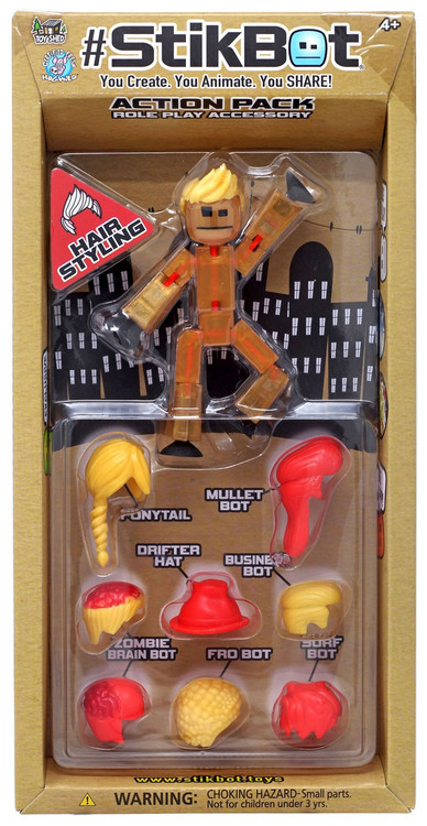 Stikbot Action Pack Series 1 Hair Styling Orange with Yellow Hair Zing ...