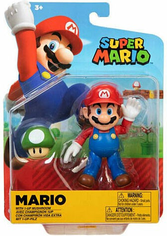 World of Nintendo Super Mario Mario Action Figure with 1-Up Mushroom ...