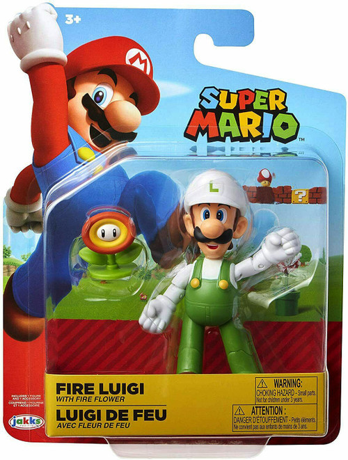 World of Nintendo Super Mario Fire Luigi Action Figure with Fire Flower ...