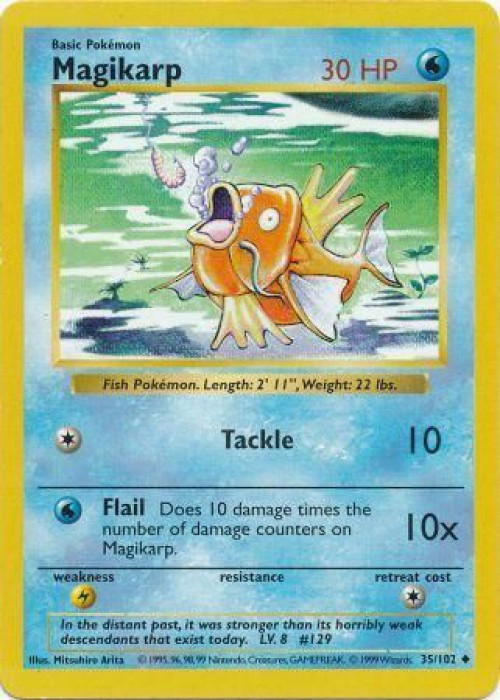 Pokemon Base Set Single Card Uncommon Magikarp 35 Shadowless - ToyWiz