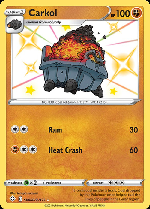 Pokemon Shining Fates Single Card Shiny Rare Carkol SV068 - ToyWiz