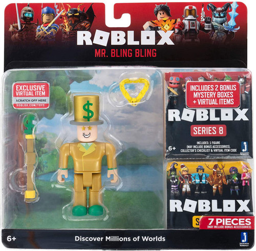 Roblox Mr. Bling Bling 3 Action Figure 2 Bonus Mystery Packs Jazwares ...