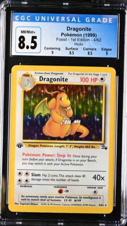 Pokemon Fossil Single Card Rare Holo Dragonite 1st Edition 4 CGC ...