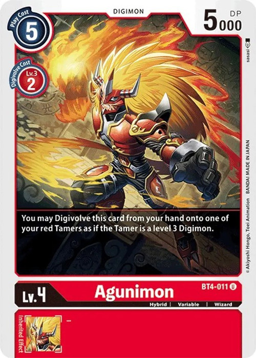 Digimon Trading Card Game Great Legend Single Card Uncommon Agunimon BT4-011 Tamers Evolution ...