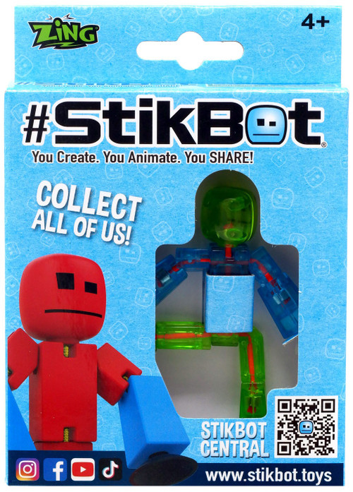 Stikbot Green HeadLegs with Blue Body 3 Figure Zing - ToyWiz