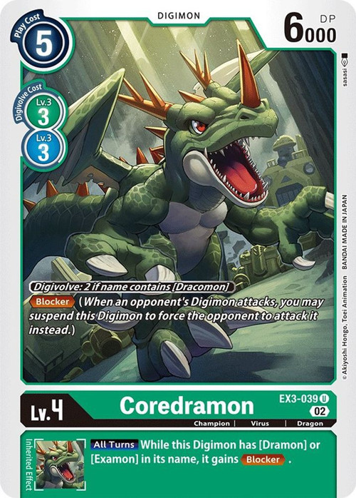 Digimon Trading Card Game Draconic Roar Single Card Uncommon Coredramon ...