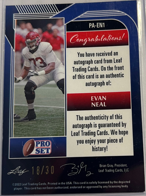 NFL Leaf 2022 Leaf Football Single Card Purple 1330 Evan Neal PA-EN1 ...