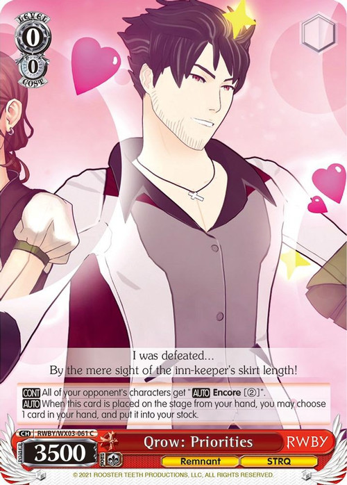 Weiss Schwarz Trading Card Game RWBY Single Card Common Qrow Priorities ...