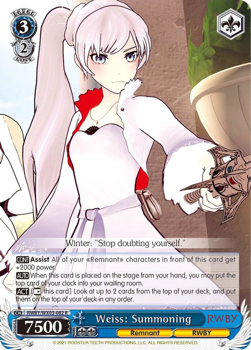 Weiss Schwarz Trading Card Game RWBY Single Card Rare Weiss Summoning RWBYWX03-082 - ToyWiz