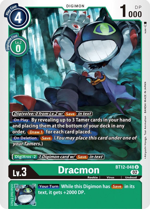Digimon Trading Card Game Across Time Single Card Uncommon Dracmon BT12 ...