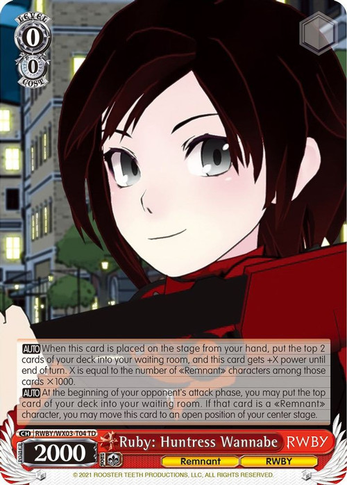 Weiss Schwarz Trading Card Game RWBY Single Card Trial Deck Ruby Huntress Wannabe RWBYWX03-T04 ...