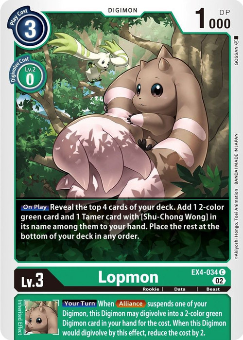 Digimon Trading Card Game Alternative Being Single Card Common Lopmon EX4-034 - ToyWiz