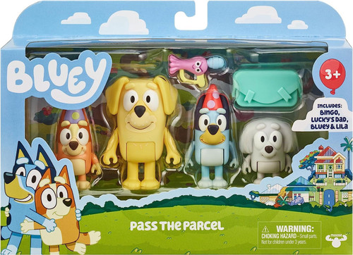 Bluey Pass the Parcel 3 Mini Figure 4-Pack Bingo, Luckys Dad, Bluey ...