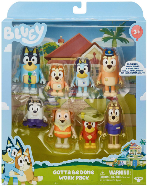 Bluey Gotta Be Done Work Pack Mini Figure 8-Pack Bluey, Bingo, Bandit ...