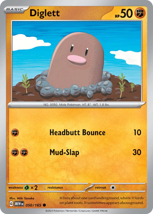 Pokemon Scarlet Violet 151 Single Card Common Diglett 50 - ToyWiz