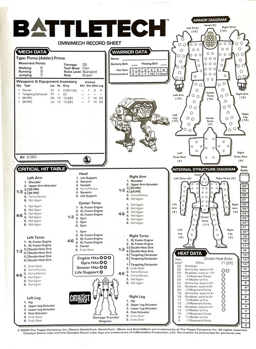 BattleTech Clan Invasion Record Sheet Booklet 12-Pages Catalyst Game ...