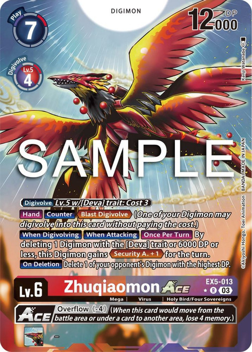 Digimon Animal Colosseum Single Card Rare Zhuqiaomon Ace EX5-013 Alternate Art - ToyWiz