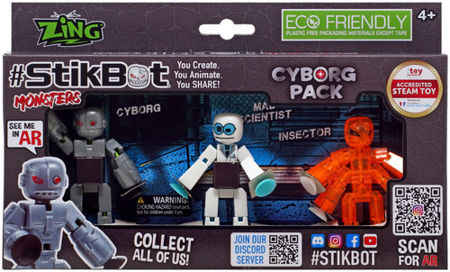 Stikbot Monsters Cyborg Pack 3 Figure 3-Pack Zing - ToyWiz