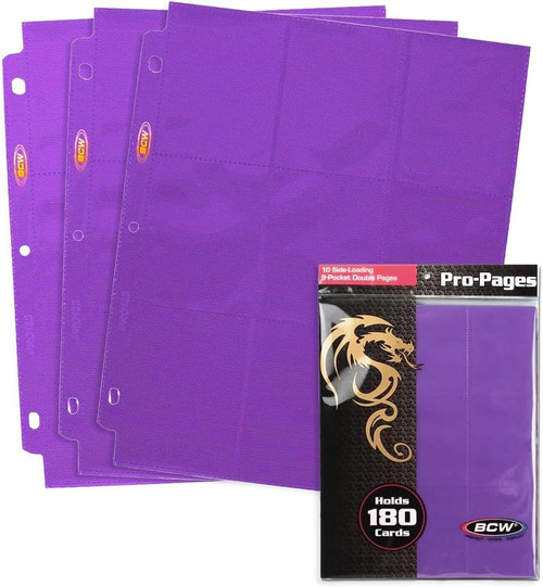 Pro Pages Side Loading 10 Count 18-Pocket Pages Purple BCW - ToyWiz