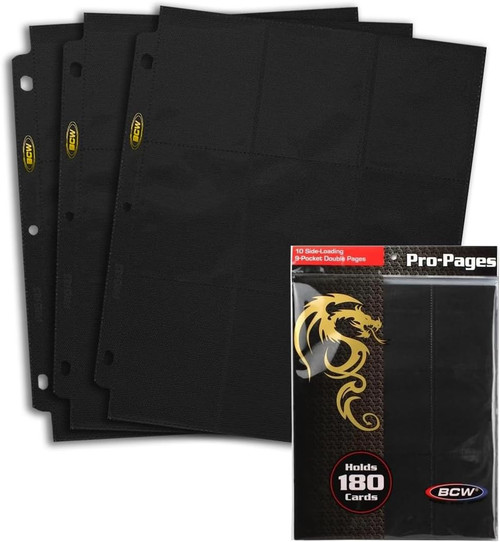 Pro Pages Side Loading 10 Count 18-Pocket Pages Black BCW - ToyWiz