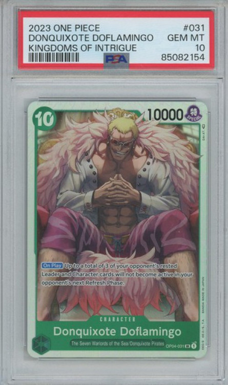 One Piece Trading Card Game Kingdoms of Intrigue Single Card Donquixote Doflamingo OP04-031 PSA ...